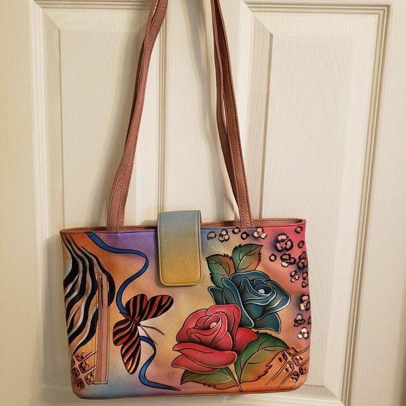 Anuschka | Bags | Anuschka Rose Safari Medium Handbag Purse Shoulder ...